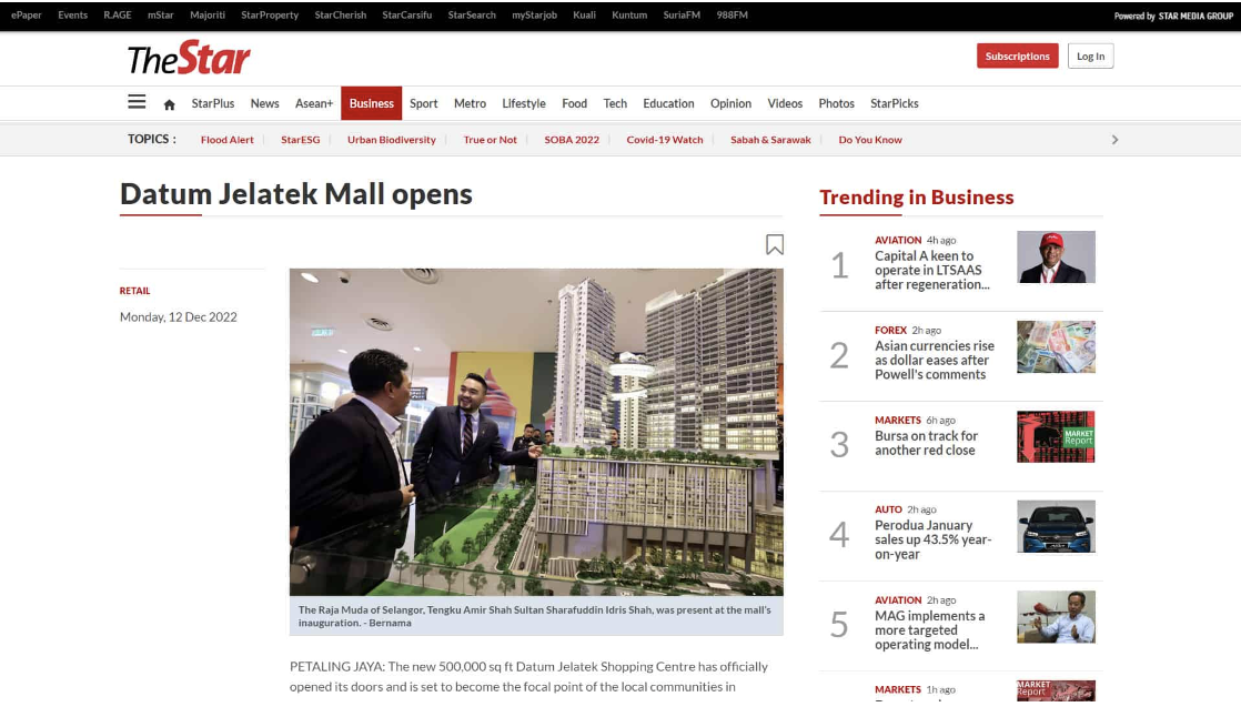 The Star-Datum Jelatek Mall opens - Datumcorp International Sdn Bhd